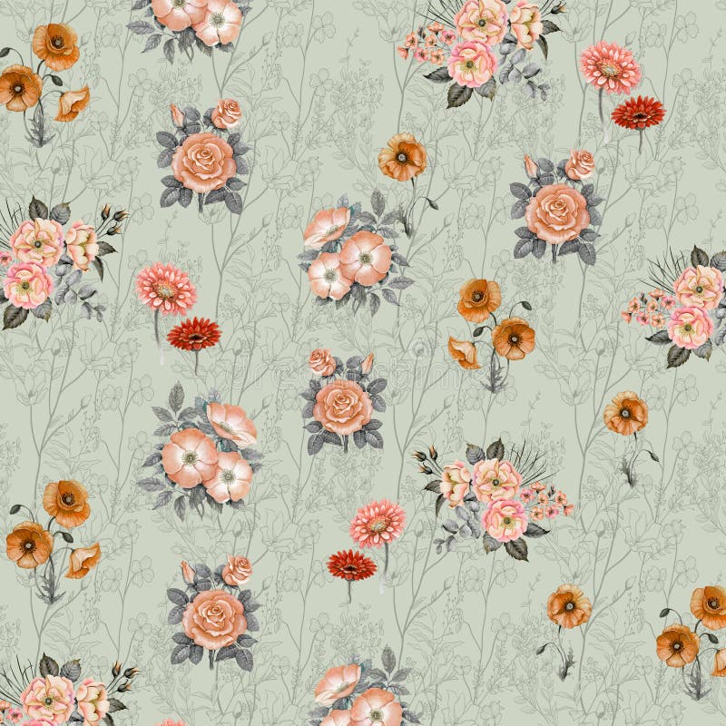 Digital Flower Pattern Print Design Stock Illustration - Illustration ...