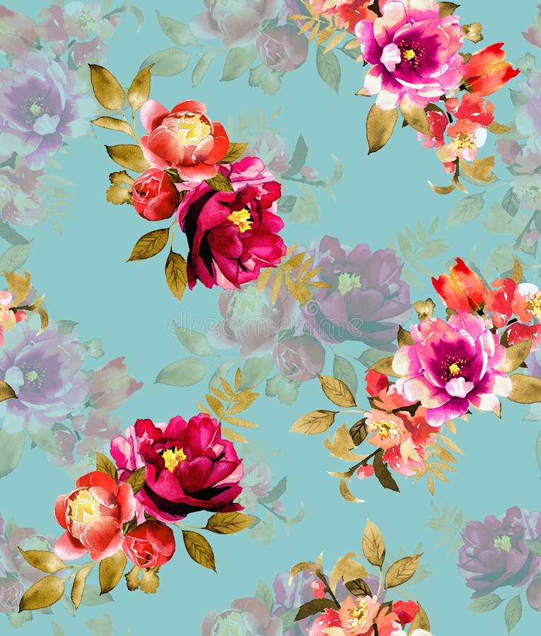 Digital Flower Pattern, Textile Pattern Design, Watercolor Background ...