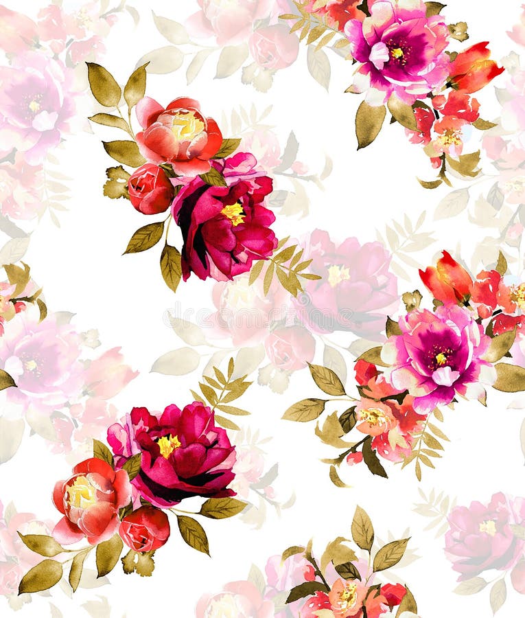 Digital Flower Pattern, Textile Pattern Design, Watercolor Background ...