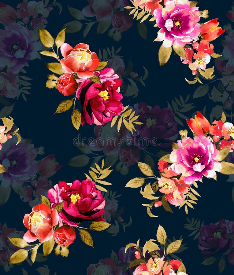 Digital Flower Pattern, Textile Pattern Design, Watercolor Background ...