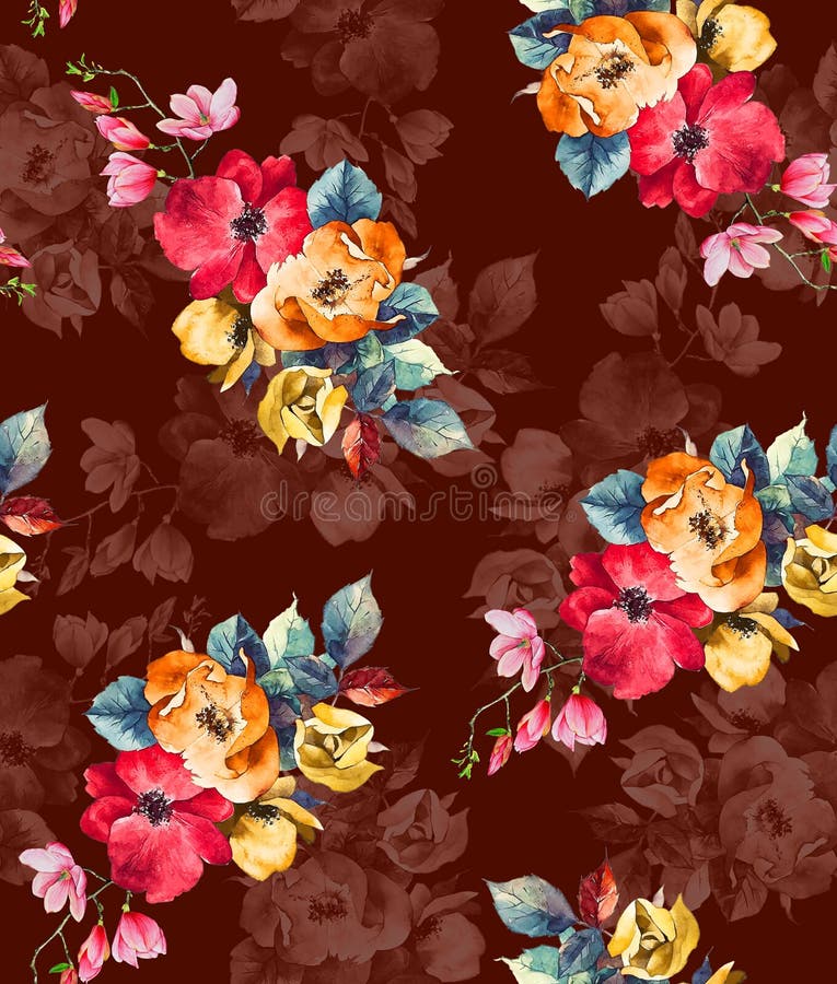 Digital Flower Pattern, Textile Pattern Design, Watercolor Background, Watercolor Illustration ...