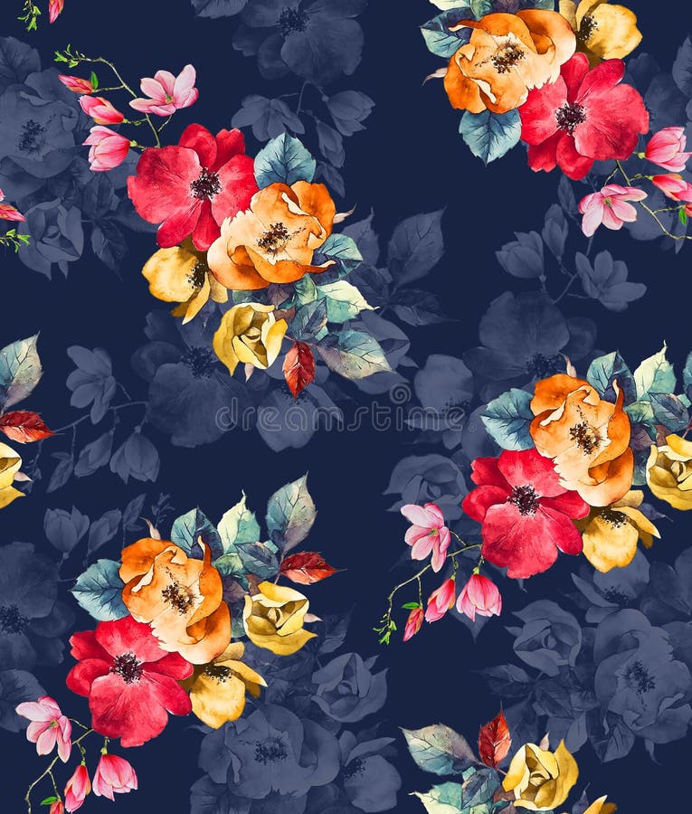 Digital Flower Pattern, Textile Pattern Design, Watercolor Background ...