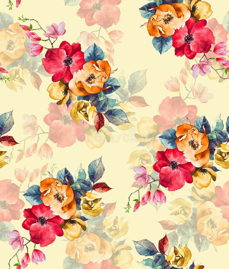 Digital Flower Pattern, Textile Pattern Design, Watercolor Background, Watercolor Illustration ...