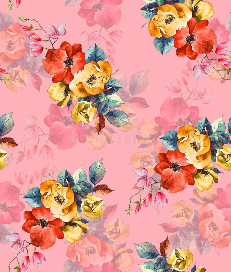 Digital Flower Pattern, Textile Pattern Design, Watercolor Background ...