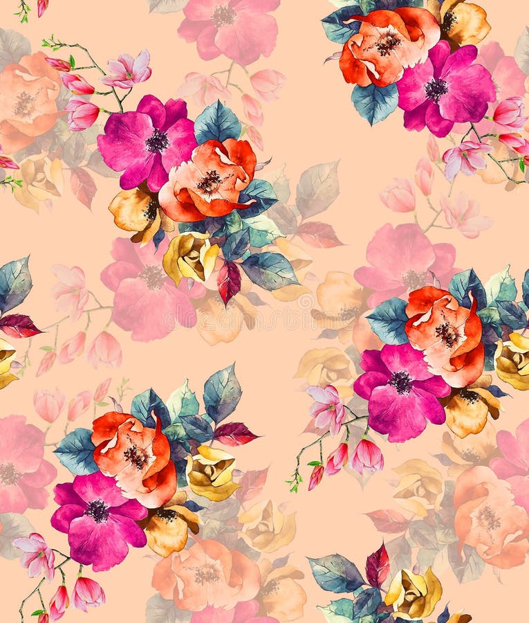 Digital Flower Pattern, Textile Pattern Design, Watercolor Background ...