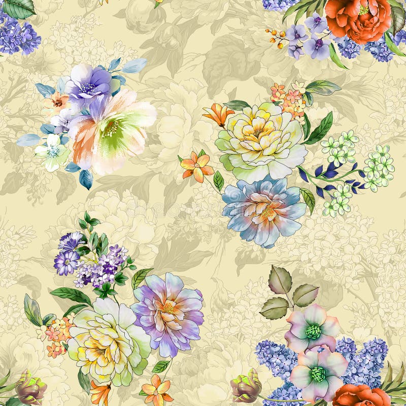 Digital Flower Pattern, Textile Pattern Design, Watercolor Background ...