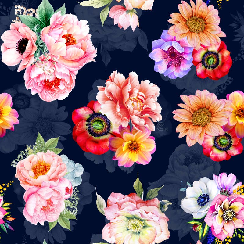 Digital Flower Pattern, Textile Pattern Design, Watercolor Background ...
