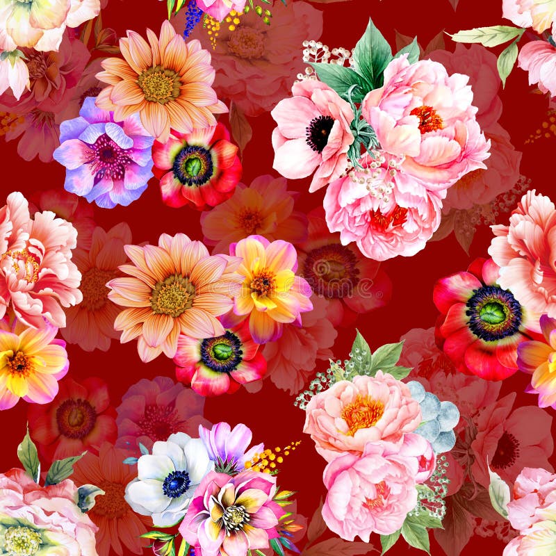 Digital Flower Pattern, Textile Pattern Design, Watercolor Background ...