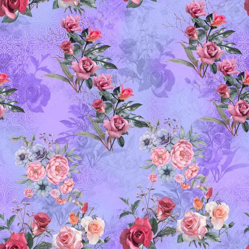 Digital Print Flower Pattern Design Stock Illustration - Illustration ...