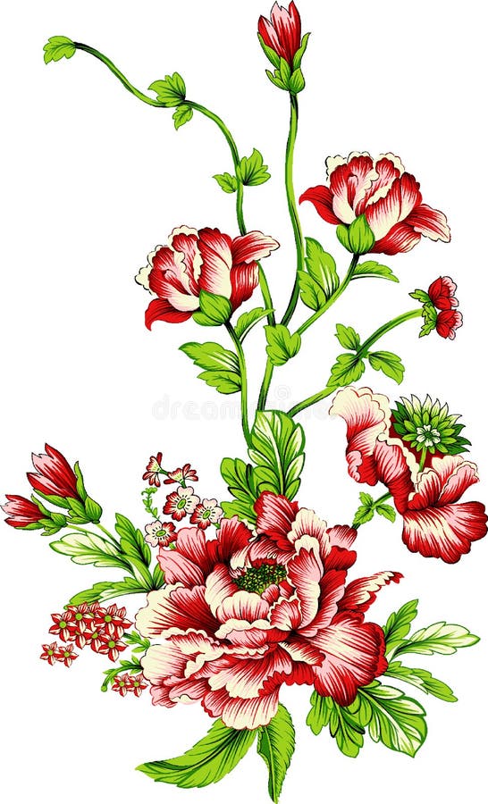 Digital Flowers Textile Print Stock Illustration - Illustration of ...