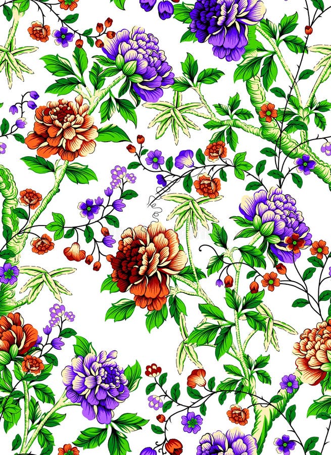 Digital Flowers Textile Print Stock Illustration - Illustration of ...