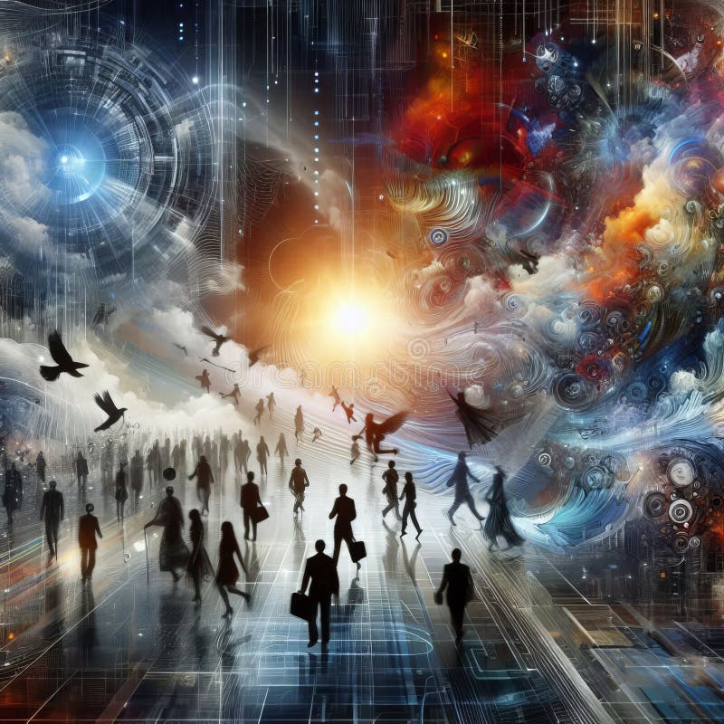 Digital Flux an Abstract Artwork Featuring a Group of People Fro Stock ...