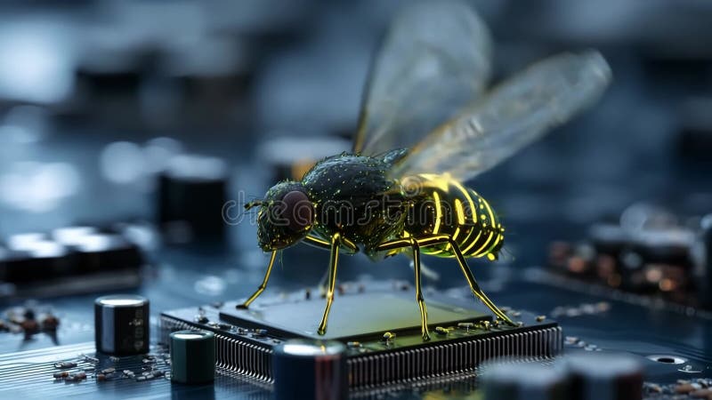 A Digital Fly Sits on a Computer Chip, Representing a Computer Bug or a ...