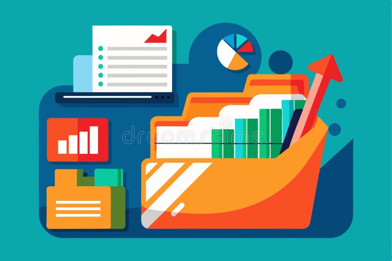 A Digital Folder Displays Organized Data with Graphical Charts ...