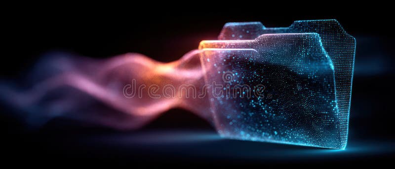Digital Folder with Firewall Protection Glowing in Dark with Abstract ...