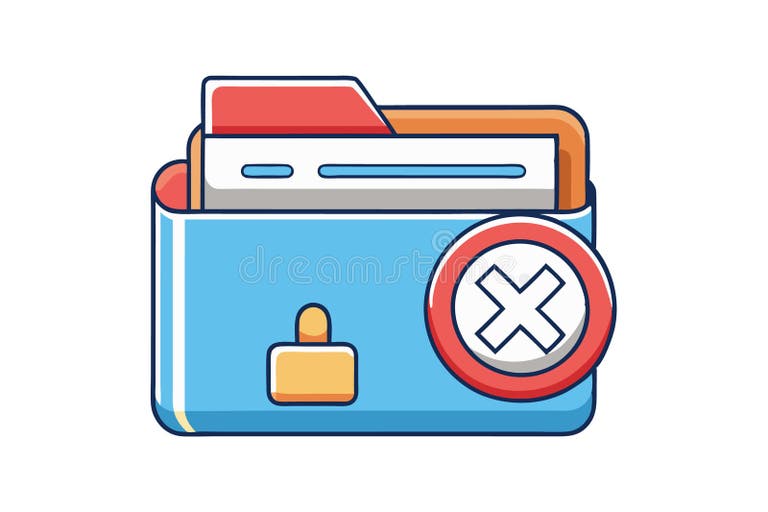 Digital Folder Icon With Delete Button Colorful Vector Art For Data Management File Deletion