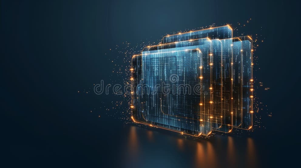 Digital Folder Icon with Glowing Circuit Lines on Dark Background ...