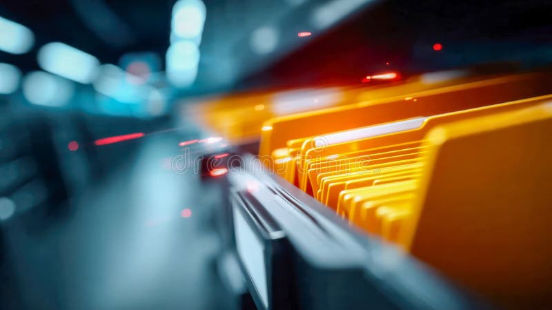 Digital Folders in Motion with Glowing Light Streaks, Representing Cloud Storage and Fast Online ...