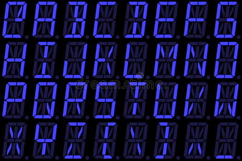 Digital Font from Capital Letters on Blue Alphanumeric LED Display ...