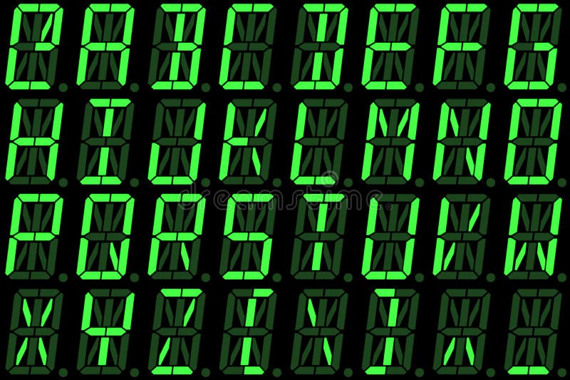 Digital Font from Capital Letters on Green Alphanumeric LED Display ...