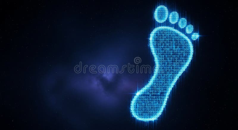Digital Footprint in Space: Blue Binary Code Footprint Amidst Stars and ...