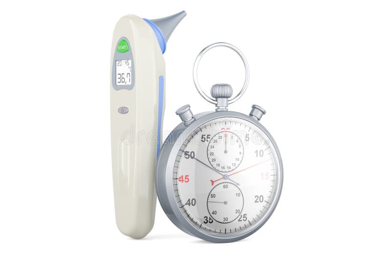 Digital Forehead and Ear Thermometer with Stopwatch, 3D Rendering Stock ...