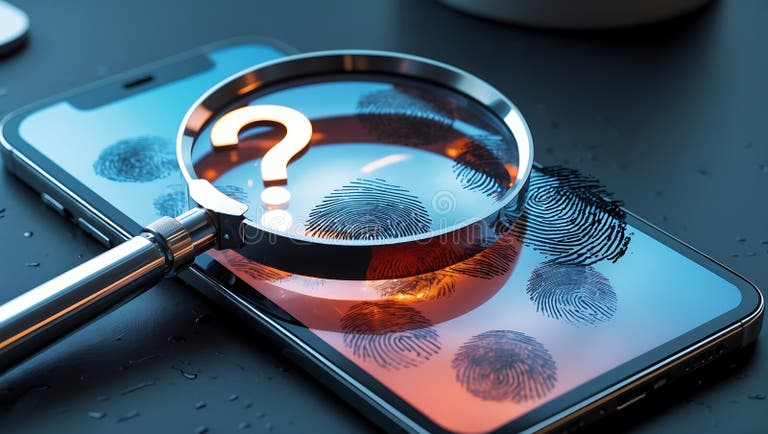 Digital Forensics: Fingerprints and Question Mark on Smartphone Stock ...