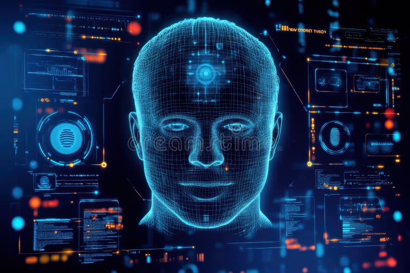 Digital Forensics Software Analyzing 3d Wireframe of Human Head Stock ...