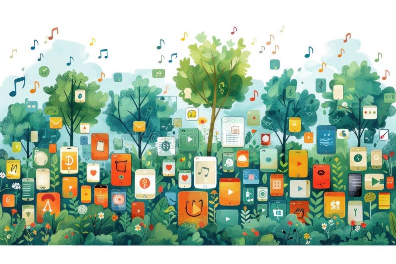Digital Forest with Colorful App Icons Representing a Multitude of ...
