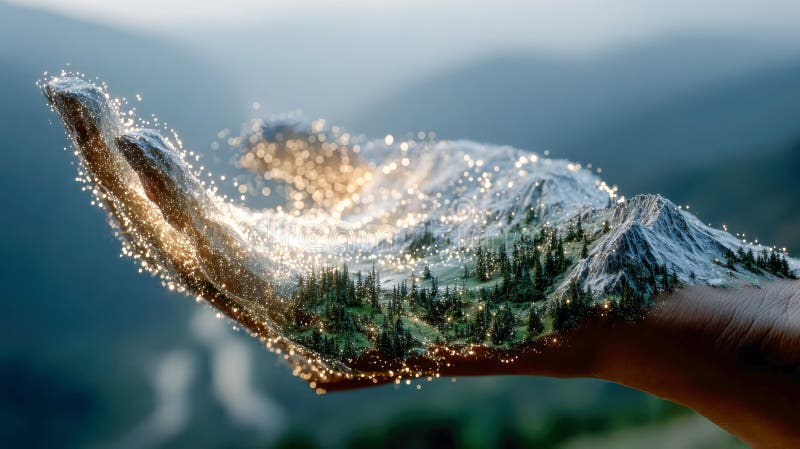 Digital Forest Ecosystem Made of Glowing Data Points Rests in a Human ...