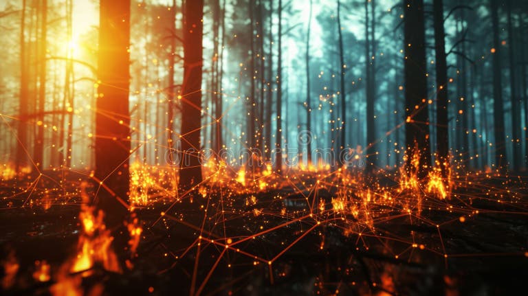 Digital Forest Fire Simulation with AI Data Visualization Stock Image - Image of trees, realtime ...