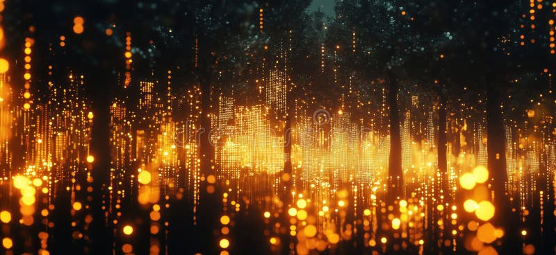 Digital Forest Illuminated by Glowing Particles, Creating a Mesmerizing ...