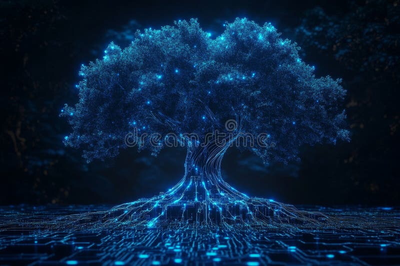 A Digital Forest Scene Featuring an Artificial Intelligence Tree with ...