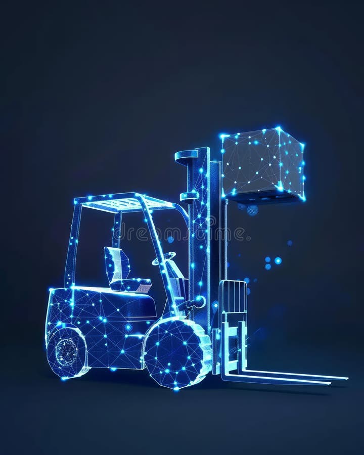 A Digital Forklift with Blue Lines Stock Illustration - Illustration of ...