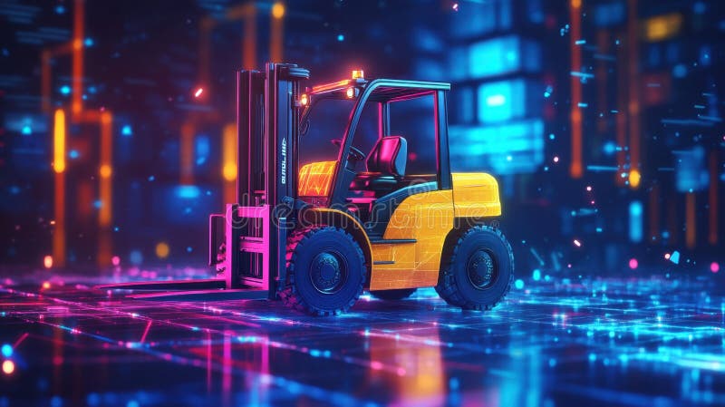 Digital Forklift Illustration Against a Tech-inspired Vibrant ...