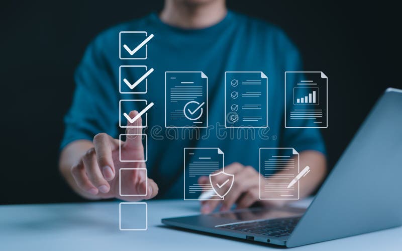 Digital Form Checklist, Online Survey Concept. Person Interacts with ...