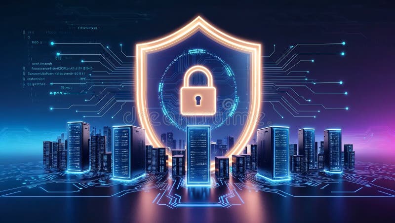 Digital Fortress a Cybersecurity Shield in a Futuristic World Stock ...