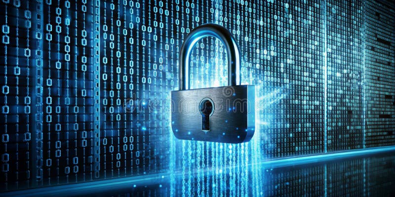 Digital Fortress a 3D Rendering of a Padlock Emerging from a Wall of ...