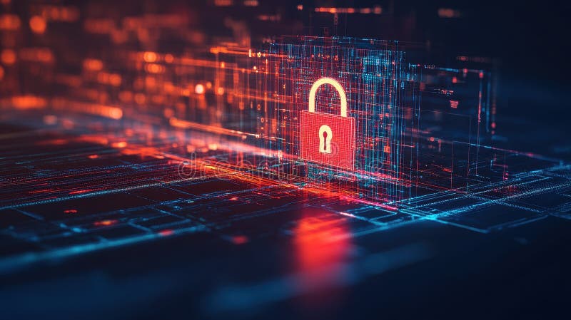 Digital Fortress Lock Icon Protecting Data on Abstract Network - Cybersecurity Concept Stock ...