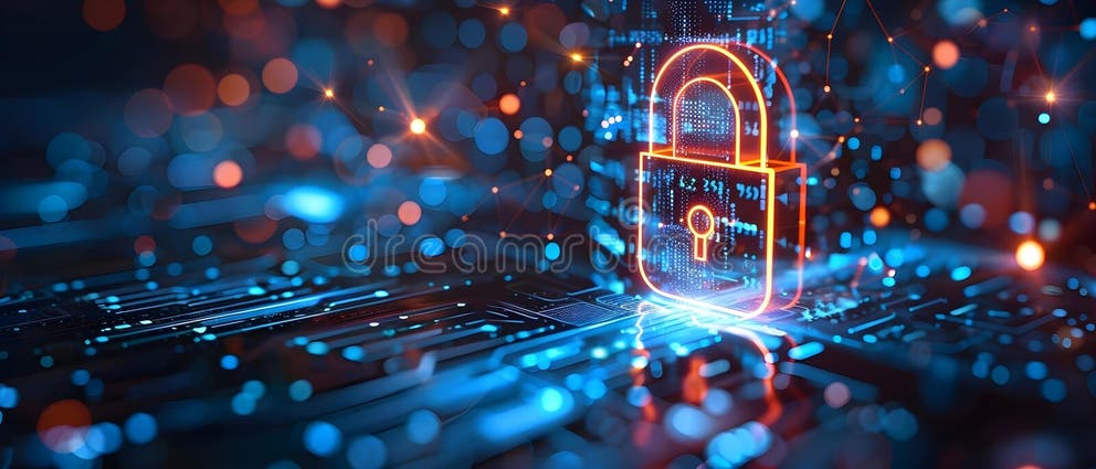Digital Fortress: Secure Data with Glowing Padlock. Concept Data ...