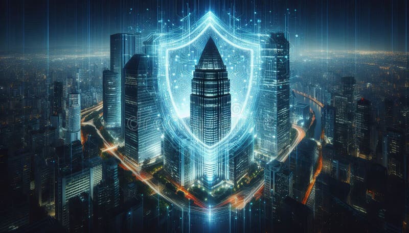 Digital Fortress Securing Corporate Building Stock Illustration - Illustration of data, shield ...