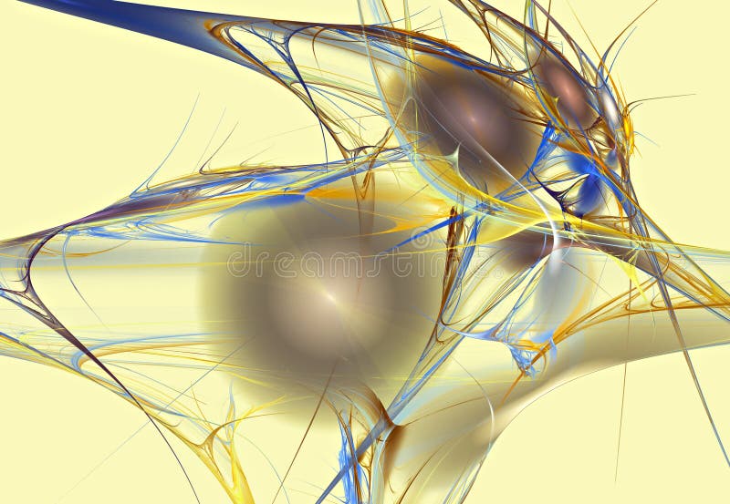 Digital Fractal Art Design, Electronic Particles on a Yellow Background ...