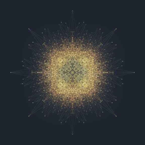 Digital Fractal Element with Connected Golden Lines and Dots. Minimal Lines Plexus Array Stock ...