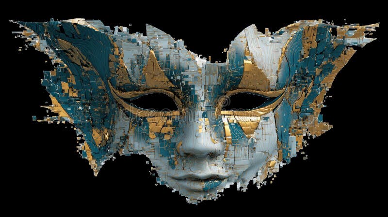 Digital Fragmenting Mask Isolated on White Background with Transparent ...