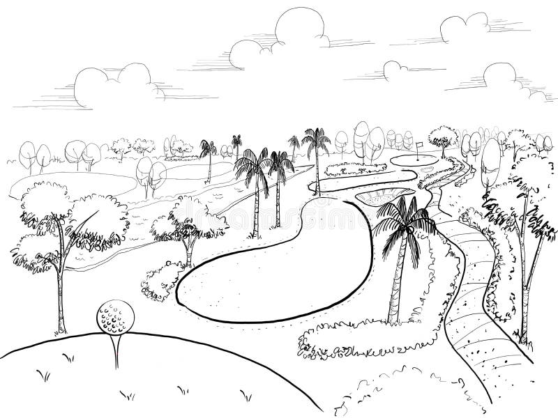Digital Free Hand Sketch of Golf Course Stock Illustration ...