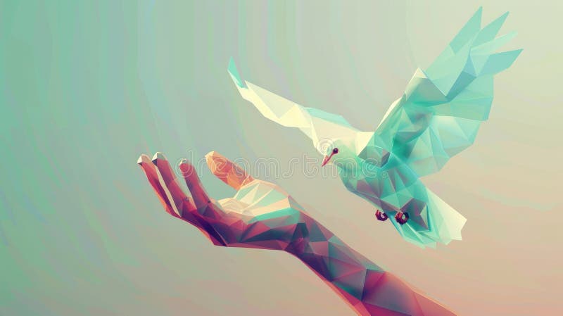 Digital Freedom, Polygonal Hand Reaching Out To Dove Symbolizing ...
