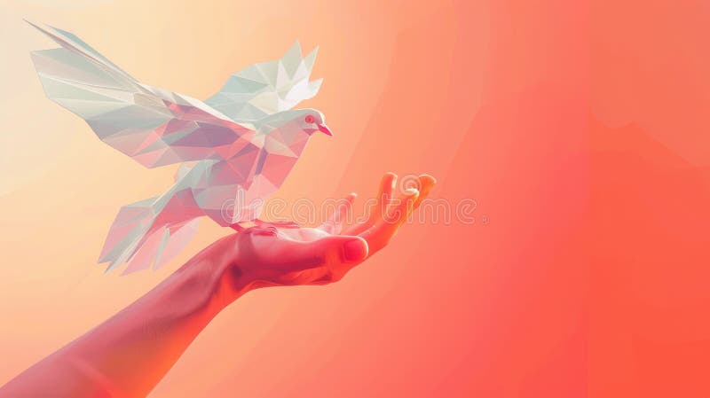 Digital Freedom, Polygonal Hand Reaching Out To Dove Symbolizing ...