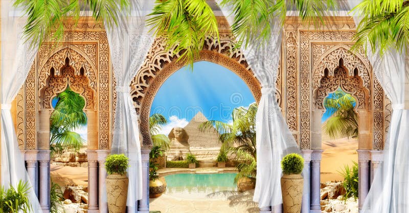 Digital Fresco. Arch and Pyramide. Stock Image - Image of cheops ...