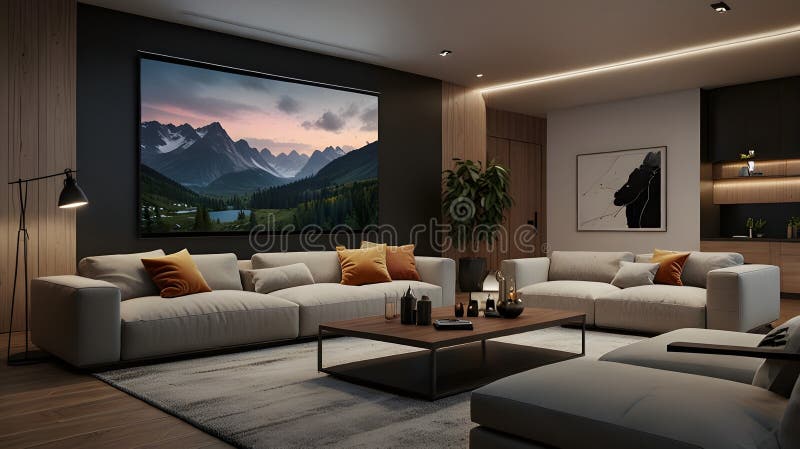 Digital-friendly Modern Living Room with an Oversized Screen and Smart ...