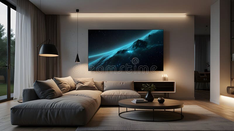 Digital-friendly Modern Living Room with an Oversized Screen and Smart ...